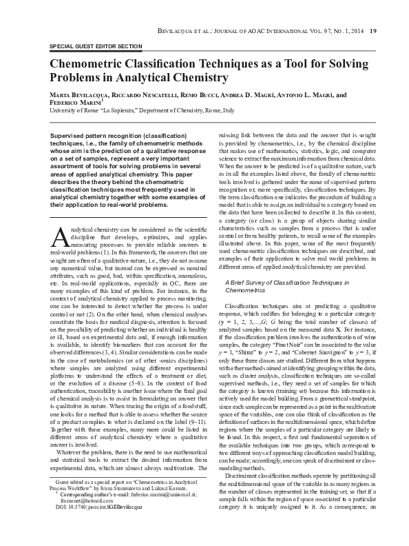 (PDF) Chemometric Classification Techniques as a Tool for Solving ...