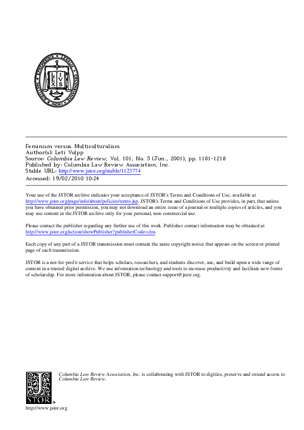 (PDF) Feminism versus Multiculturalism Author(s): Leti Volpp Source ...