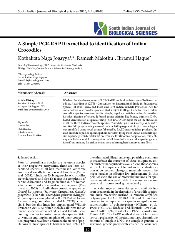 (PDF) A Simple PCR-RAPD is method to identification of Indian Crocodiles