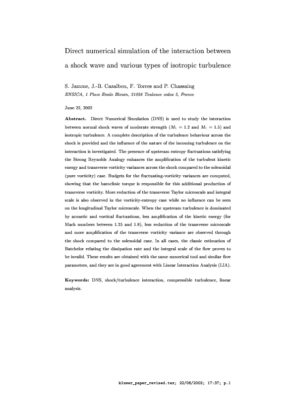 (PDF) Direct Numerical Simulation of the Interaction between a Shock Wave and Various Types of ...