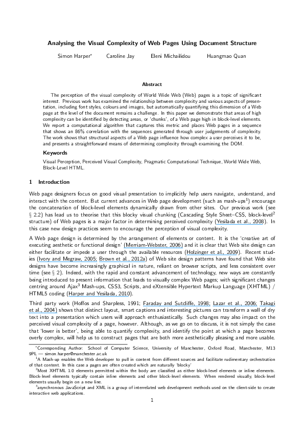 (PDF) Analysing the visual complexity of web pages using document structure