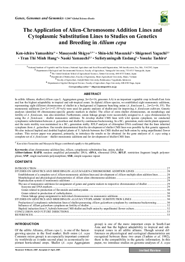 The Application of Alien-Chromosome Addition Lines and Cytoplasmic ...