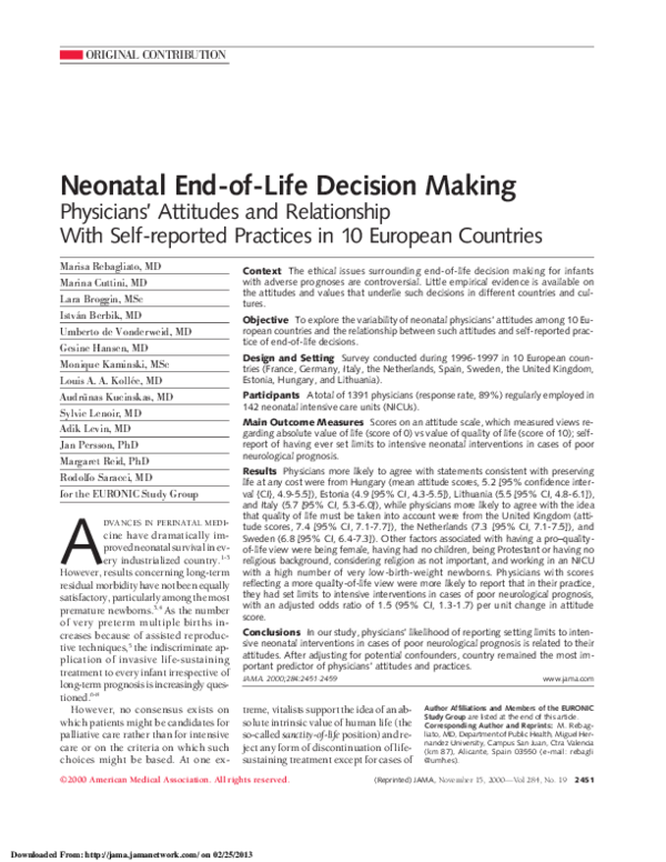 (PDF) Neonatal End-of-Life Decision Making