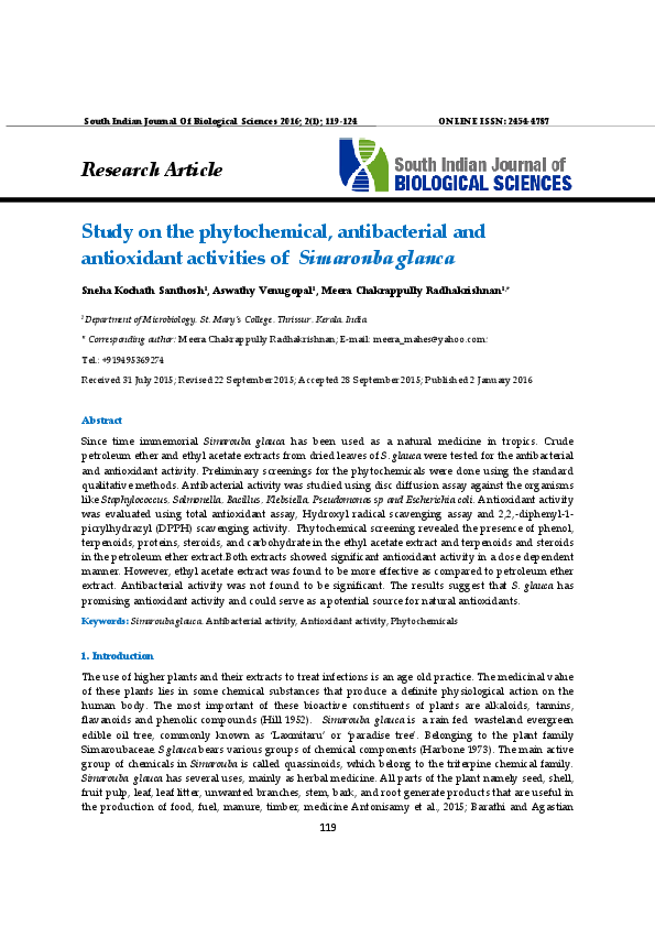 (PDF) Study on the phytochemical, antibacterial and antioxidant activities of Simarouba glauca