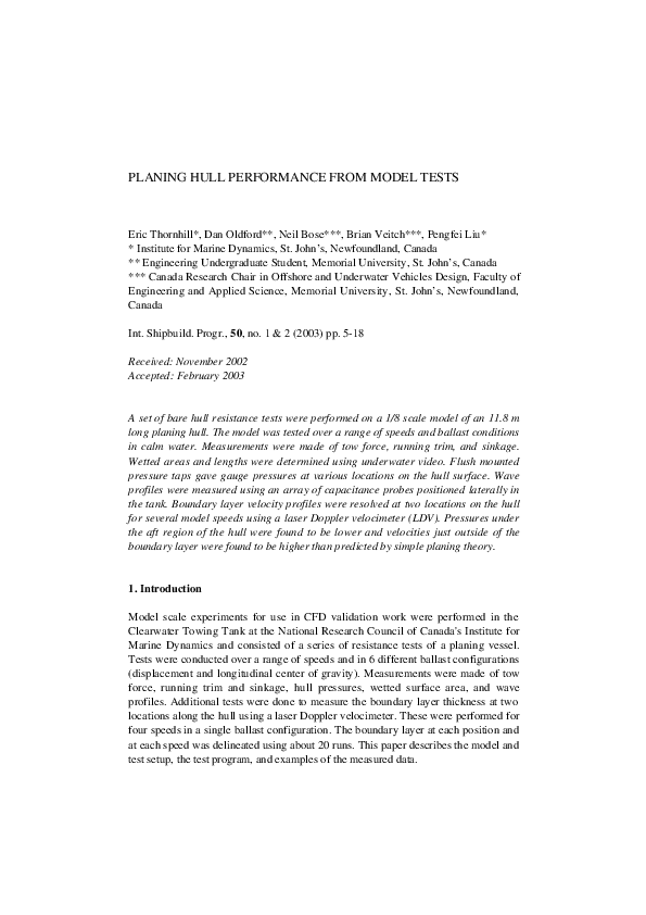 (PDF) Planing hull performance from model tests