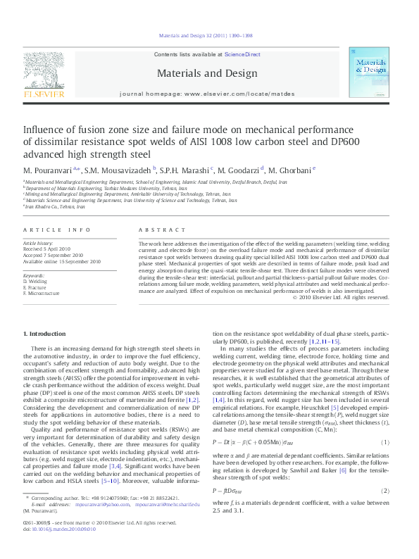 (PDF) Influence of fusion zone size and failure mode on mechanical performance of dissimilar ...