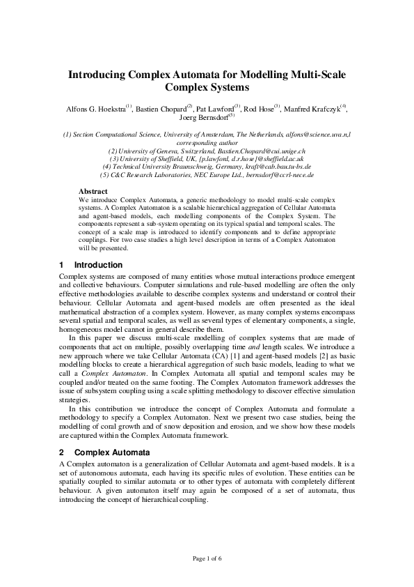 (PDF) Introducing Complex Automata for Modelling Multi-Scale Complex ...