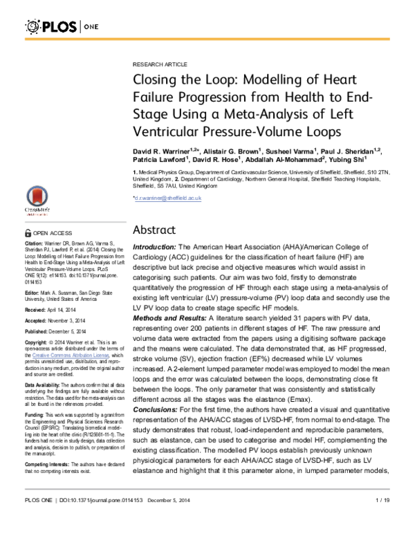 (PDF) Closing the loop: modelling of heart failure progression from health to end-stage using a ...