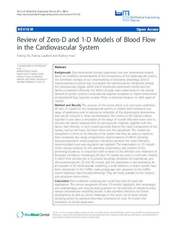 (PDF) Review of Zero-D and 1-D Models of Blood Flow in the ...