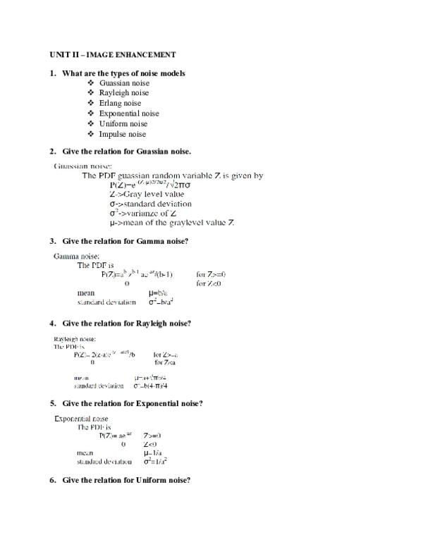 Doc Unit Ii Image Enhancement 1 What Are The Types Of Noise Models