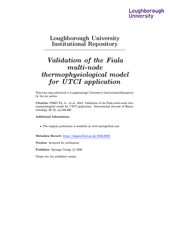 (PDF) Validation of the Fiala multi-node thermophysiological model for ...