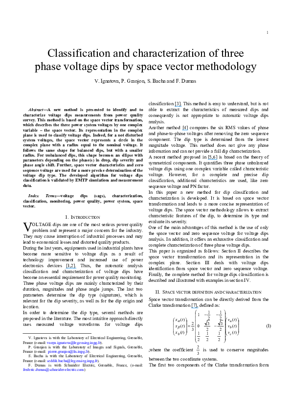 Pdf Classification And Characterization Of Three Phase Voltage Dips By Space Vector Methodology