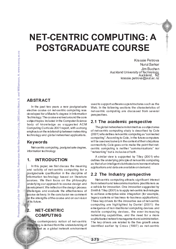 (PDF) NET-CENTRIC COMPUTING: A POSTGRADUATE COURSE