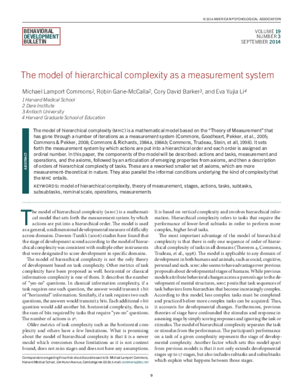 (PDF) The model of hierarchical complexity as a measurement system