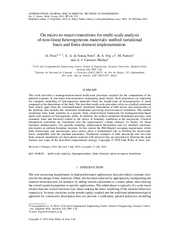 (PDF) On micro-to-macro transitions for multi-scale analysis of non-linear heterogeneous ...