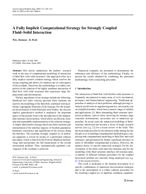 Pdf A Fully Implicit Computational Strategy For Strongly Coupled Fluid Solid Interaction