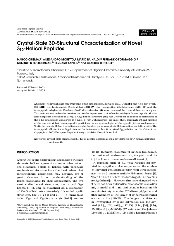 (PDF) Crystal-state 3D-structural characterization of novel 310-helical ...