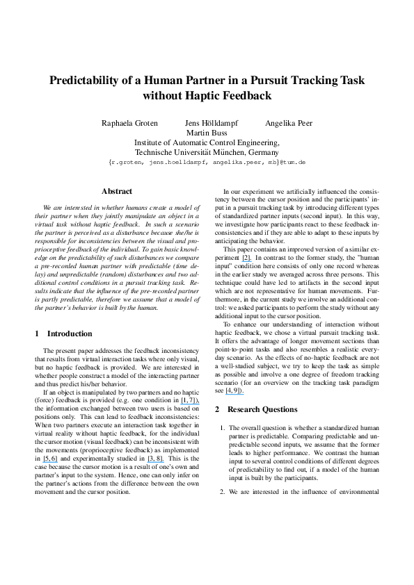 (PDF) Predictability of a Human Partner in a Pursuit Tracking Task ...