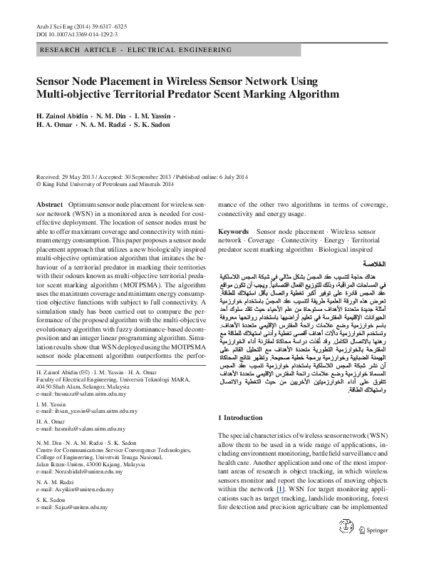 Pdf Sensor Node Placement In Wireless Sensor Network Using Multi Objective Territorial