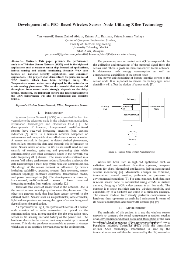 Pdf Development Of A Pic Based Wireless Sensor Node Utilizing Xbee