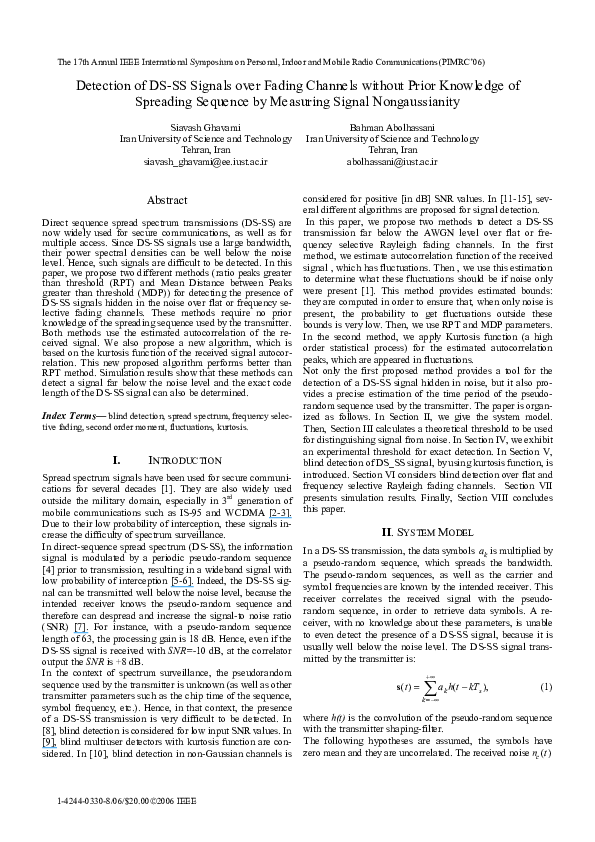 (PDF) Detection of DS-SS Signals over Fading Channels without Prior Knowledge of Spreading ...
