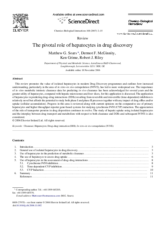 (PDF) The pivotal role of hepatocytes in drug discovery (PDF) The pivotal role of hepatocytes in drug discovery
