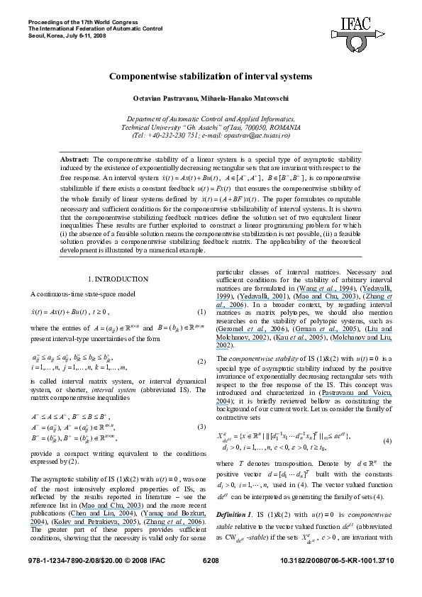 (PDF) Componentwise Stabilization of Interval Systems