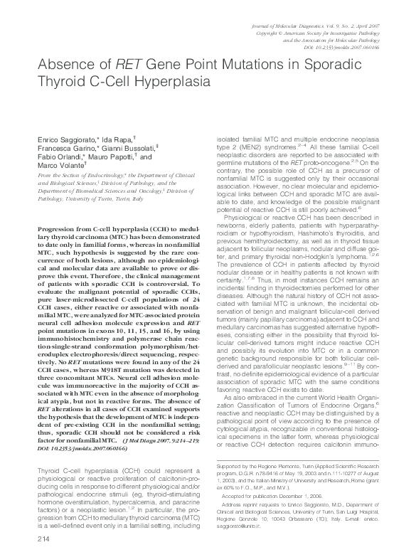 (PDF) Absence of RET Gene Point Mutations in Sporadic Thyroid C-Cell ...