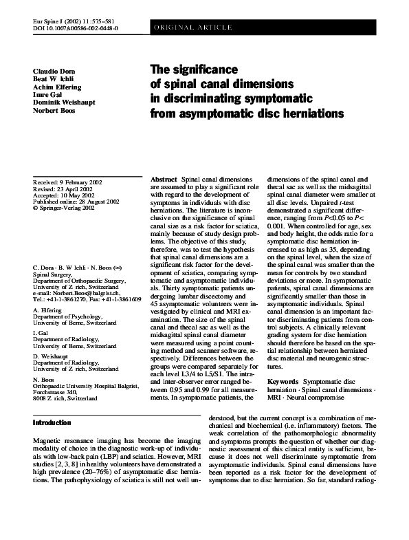 (PDF) Dimensions of the lumbar spinal canal: variations and ...