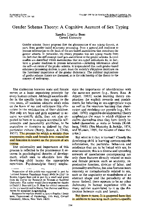 Pdf Gender Schema Theory A Cognitive Account Of Sex Typing