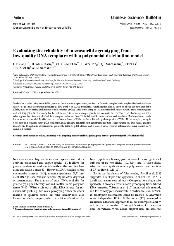 Pdf Evaluating The Reliability Of Microsatellite Genotyping From Low Quality Dna Templates