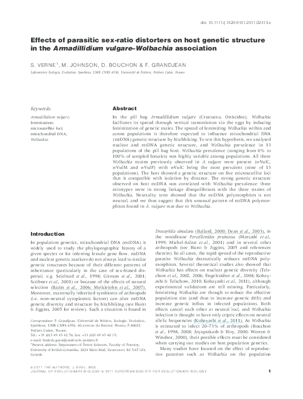 Pdf Effects Of Parasitic Sex Ratio Distorters On Host Genetic