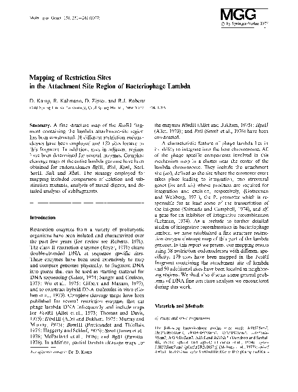 (PDF) Mapping of restriction sites in the attachment site region of ...