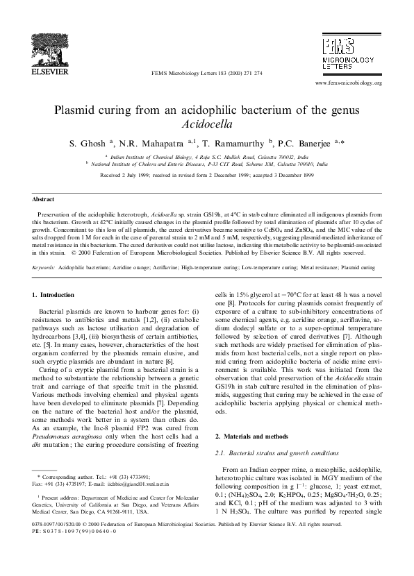 (PDF) Plasmid curing from an acidophilic bacterium of the genus Acidocella