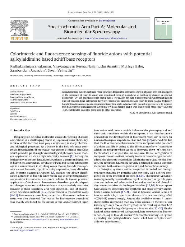 Pdf Colorimetric And Fluorescence Sensing Of Fluoride Anions With Potential Salicylaldimine