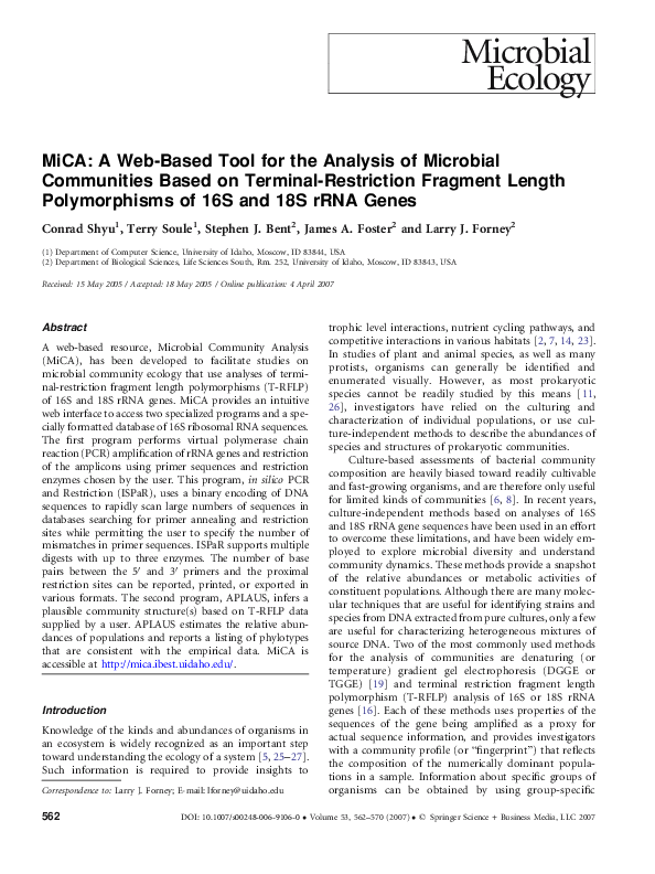 (PDF) MiCA: A Web-Based Tool for the Analysis of Microbial Communities Based on Terminal ...
