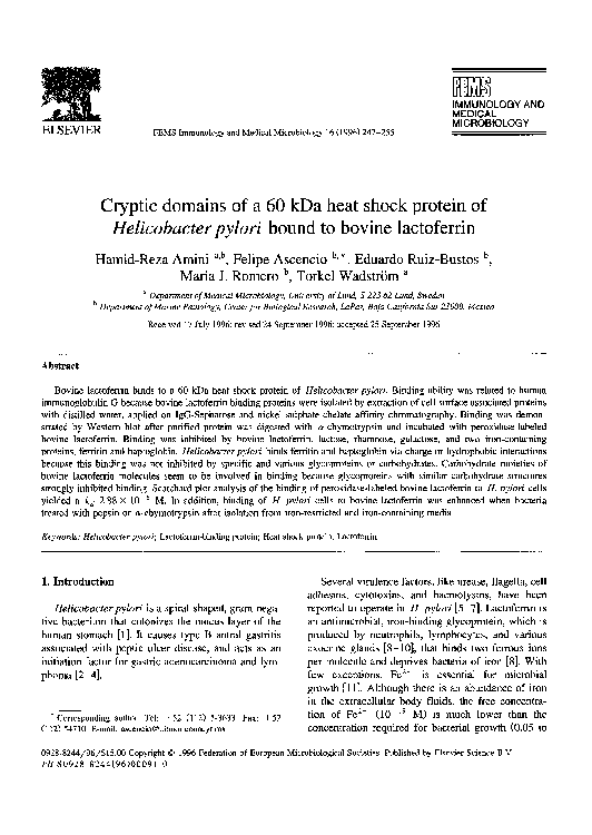(PDF) Cryptic domains of a 60 kDa heat shock protein of Helicobacter ...