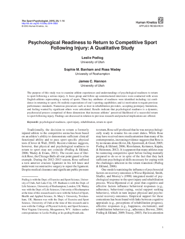 (PDF) Psychological Readiness to Return to Competitive Sport Following ...