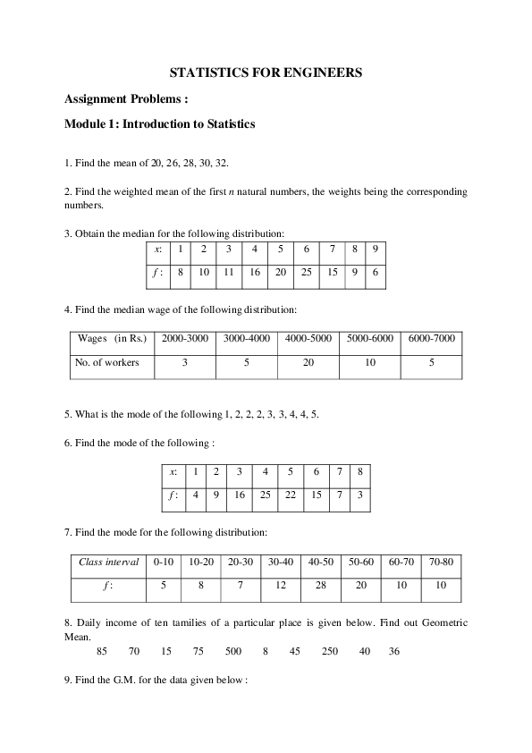 Pdf Statistics For Engineers Assignment Problems Module 1 Introduction To Statistics