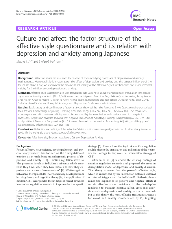 (PDF) Culture and affect: the factor structure of the affective style ...