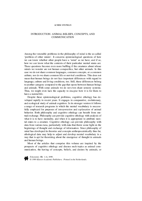 (PDF) Introduction: Animal beliefs, concepts, and communication