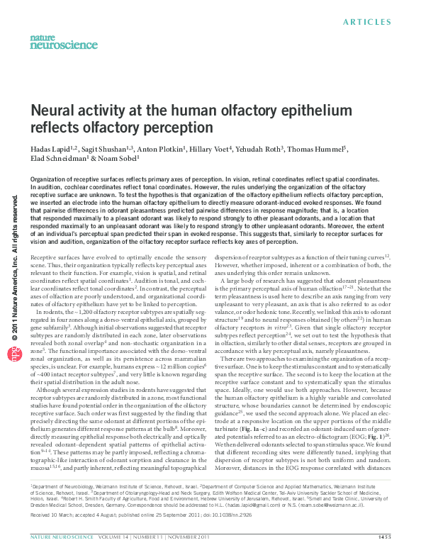 (PDF) Neural activity at the human olfactory epithelium reflects ...