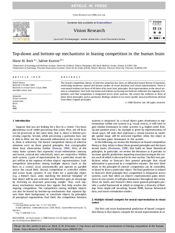 (PDF) Top-down and bottom-up mechanisms in biasing competition in the ...