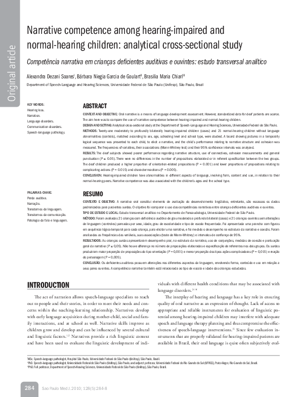 (PDF) Narrative competence among hearing-impaired and normal-hearing ...