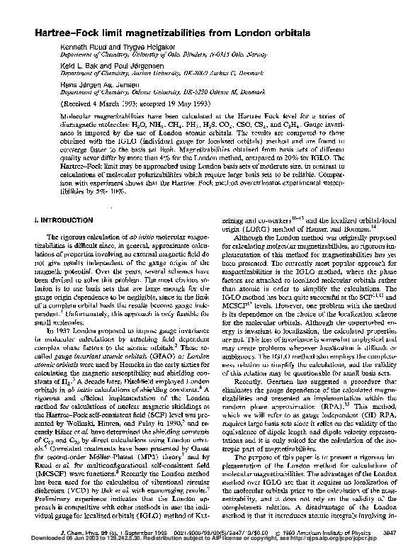 (PDF) Hartree–Fock limit magnetizabilities from London orbitals