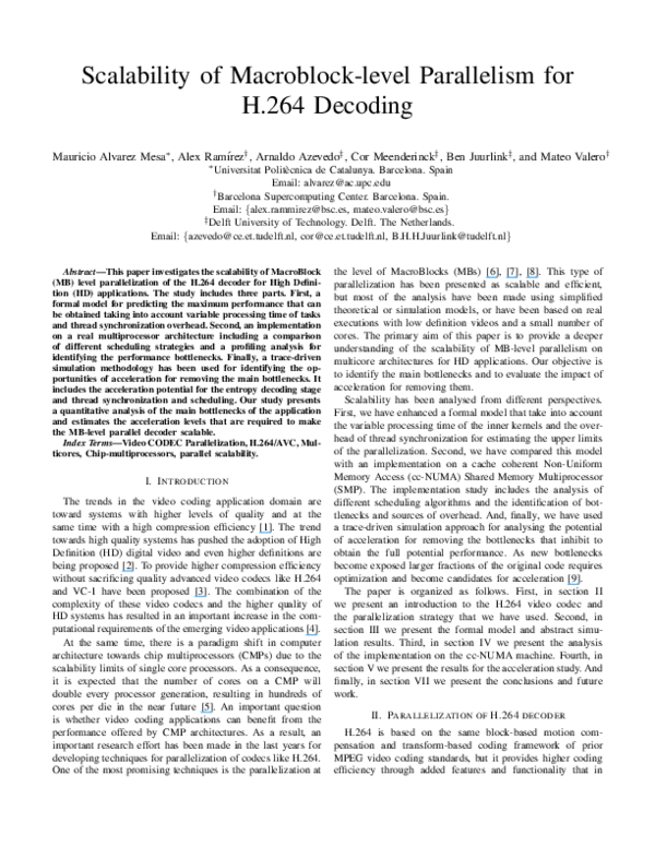 Pdf Scalability Of Macroblock Level Parallelism For H264 Decoding