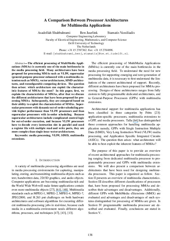 (PDF) A comparison between processor architectures for multimedia applications