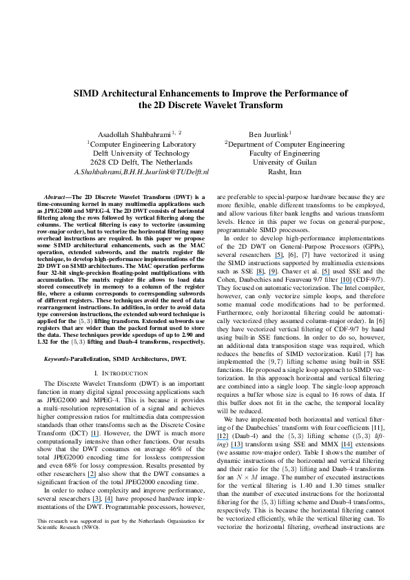 (PDF) SIMD Architectural Enhancements to Improve the Performance of the 2D Discrete Wavelet ...