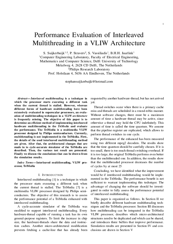 (PDF) Performance Evaluation of Interleaved Multithreading in a VLIW Architecture