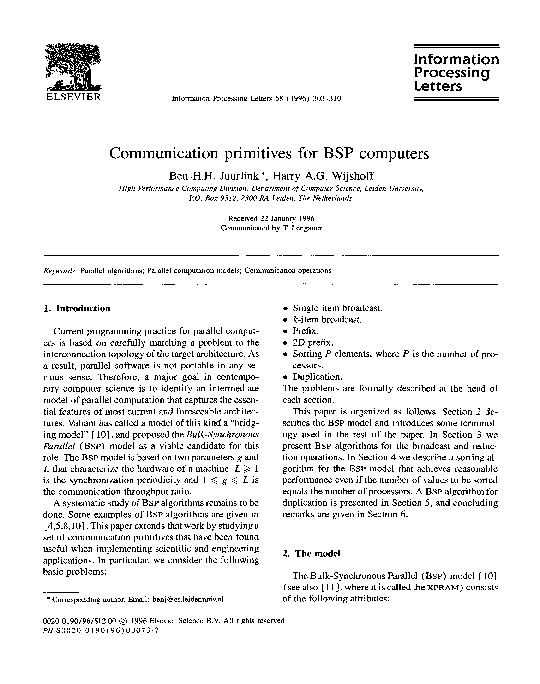 (PDF) Communication primitives for BSP computers